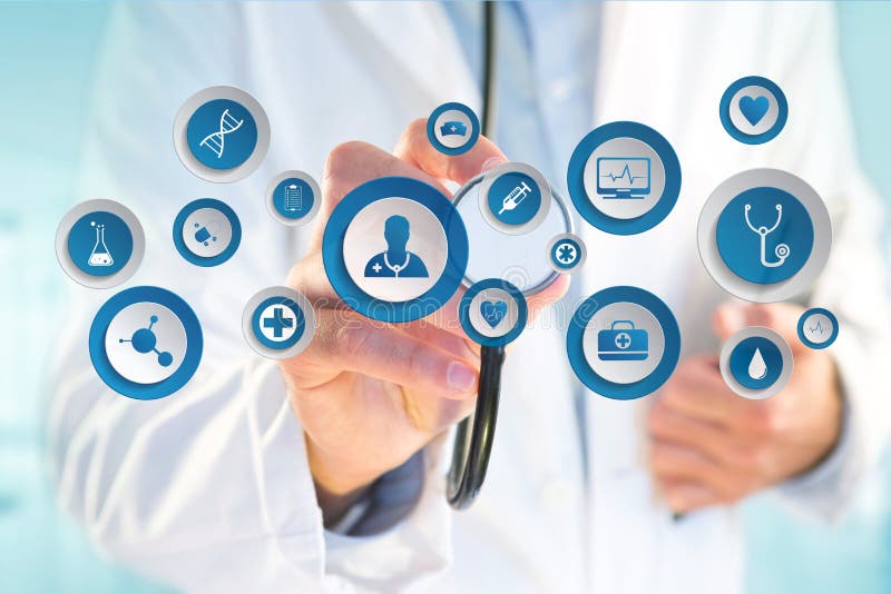 Medecine and General Healthcare Icon Displayed on a Technology M Stock ...