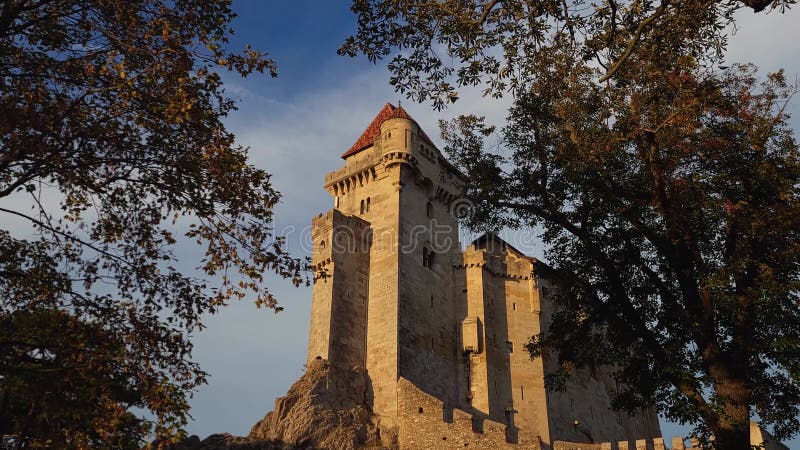 Medieval Castle on a Hill in an Autumn Forest. 4k Footage. Stock Video ...