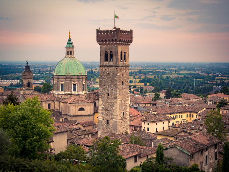 View of the Medieval Tower and the Dome of the Cathedral in Lonato ...