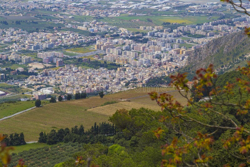 View from Medieval Town Erice on Top of Mount Erice on Trapani, Sicily ...
