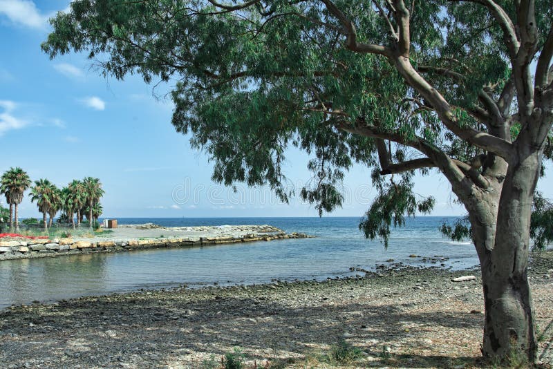View of a Mediterranean Landscape Where a Wide River Flows into the Sea ...