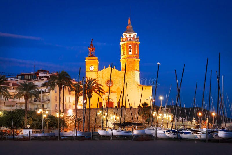 The View of Mediterranean Resort Town with the Church at Sunset Stock ...