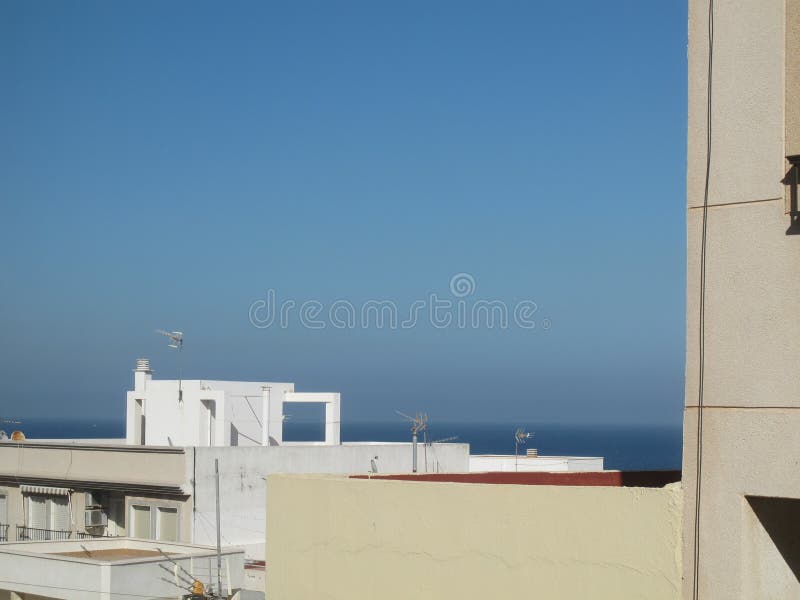 View of the Mediterranean Sea and Buildings from the Window Stock Photo ...