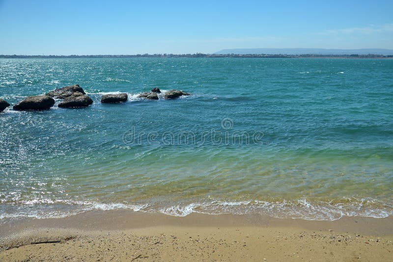 View of the Mediterranean Sea Shore Stock Image - Image of beach ...