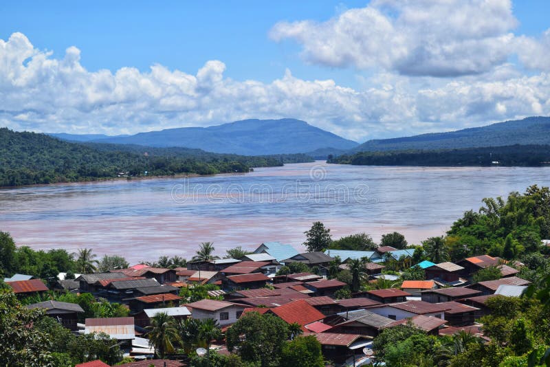 View of the Mekong River, Thailand. Two Rivers at Ubon Ratchathani ...
