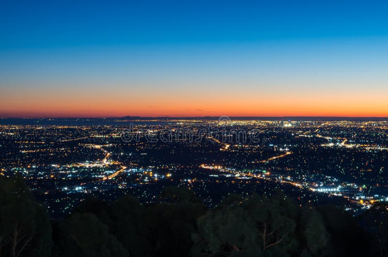 View of Melbourne at Sunset from Mount Dandenong Stock Image - Image of ...