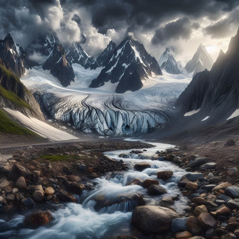 Melting Glacier with a Small Stream of Water Flowing through it Stock ...