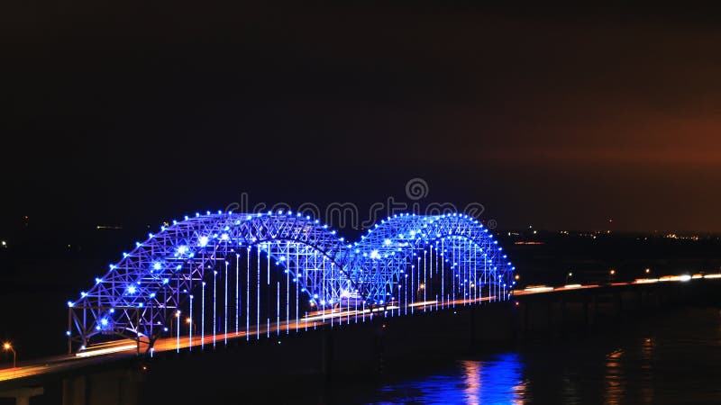 View of Memphis, Tennessee Bridge after Dark Stock Image - Image of ...