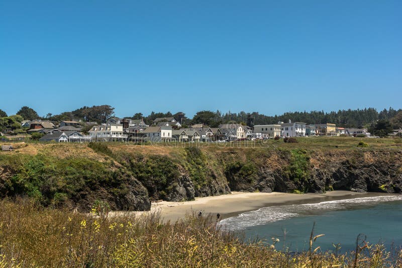 View of Mendocino, California Stock Image - Image of seaside, sand ...