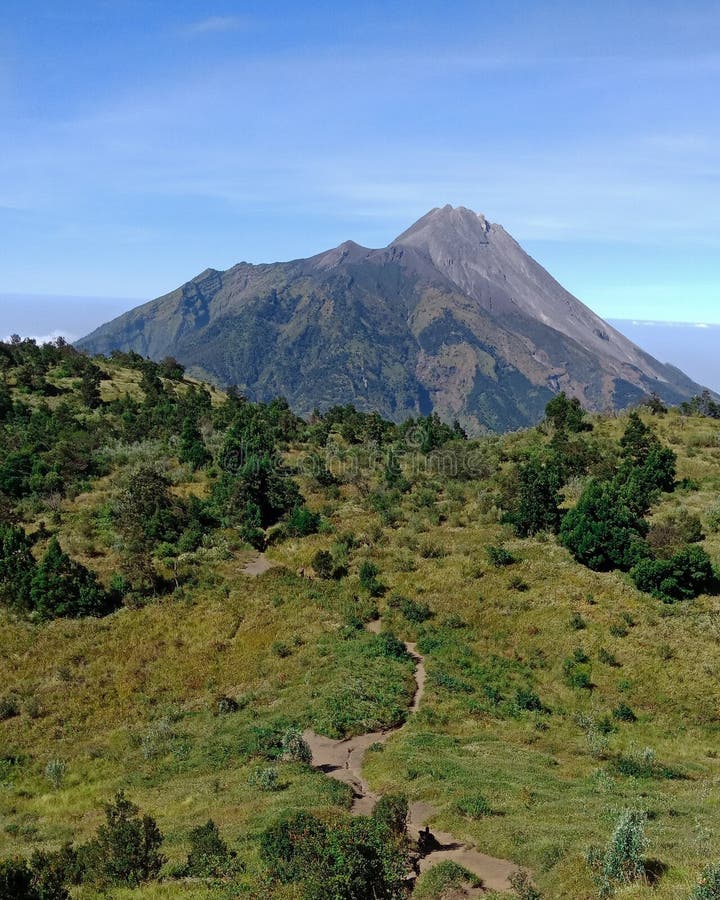 The View of the Merbabu Mountain Savanna Stock Photo - Image of scenery ...