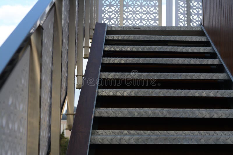 Outdoor Stairs with Ramp and Metal Railing Stock Image - Image of ...