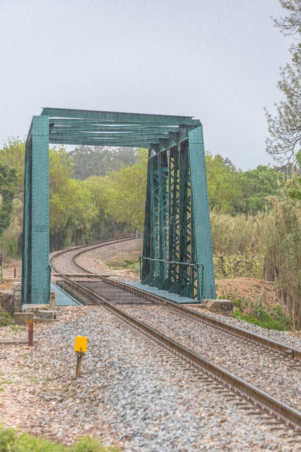 View of Metallic Bridge Structure on Train Line in Obidos Stock Photo ...