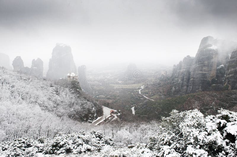 View of Meteora from Above in Winter, Greece Stock Photo - Image of ...