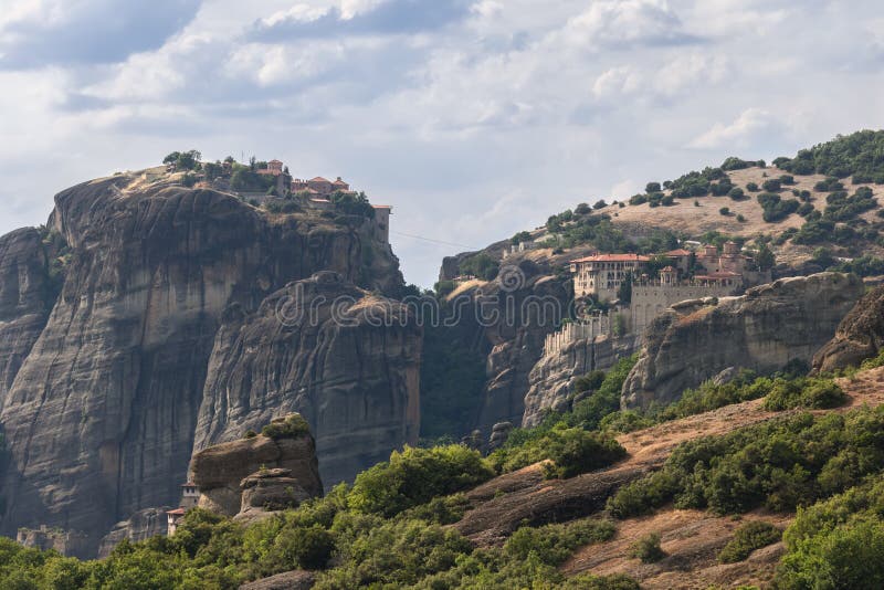 View of Meteora Cliffs and Famous Floating Monasteries. Greece Stock ...
