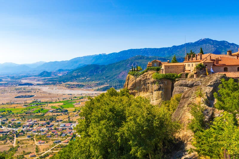 Meteora Thessalian Plain and Agrafa Mountains Greece Stock Photo ...