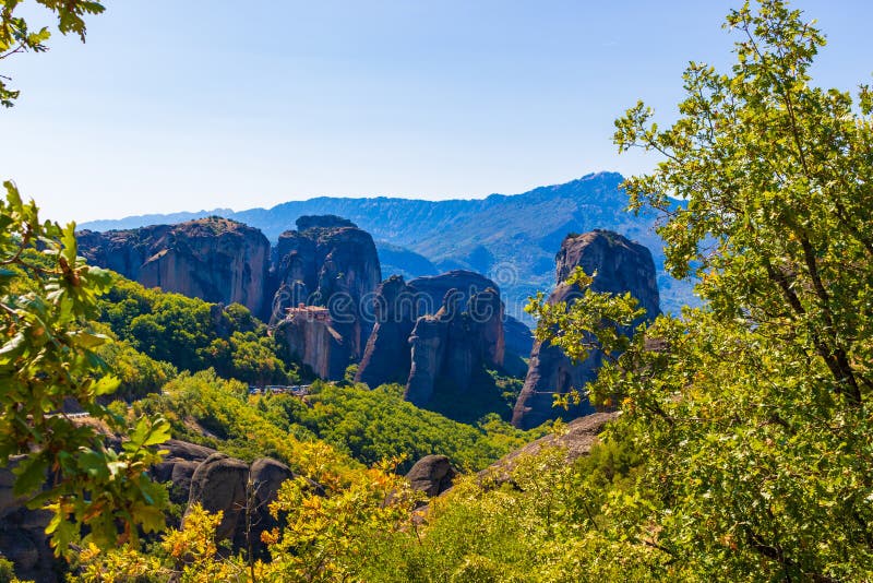 Meteora Thessalian Plain and Agrafa Mountains Greece Stock Photo ...