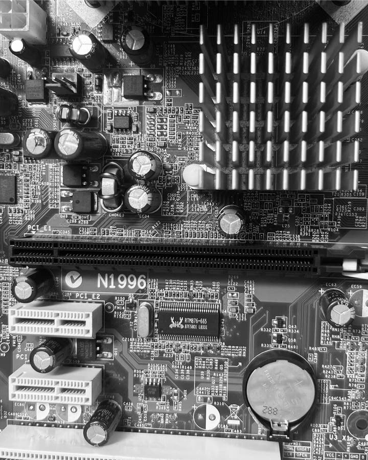 Black and White View of a Micro Chip Circuit Interior Stock Image ...
