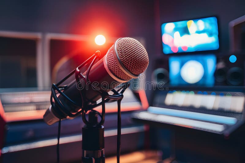 View Microphone in Recording Studio, Music Production Concept Stock ...