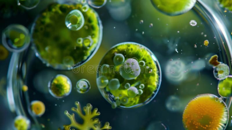View of a Microscopic World within a Drop of Water with a Mix of ...