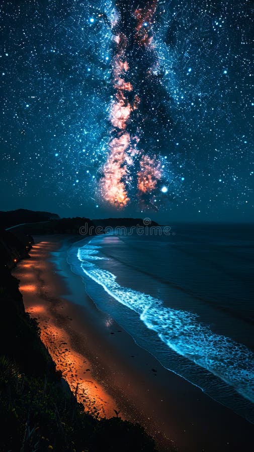 A View of the Milky Way Over the Ocean at Night Stock Image - Image of ...