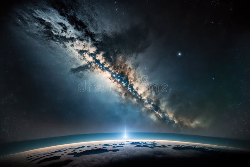 View of the Milky Way and Stars Above the Earth from Space Stock ...