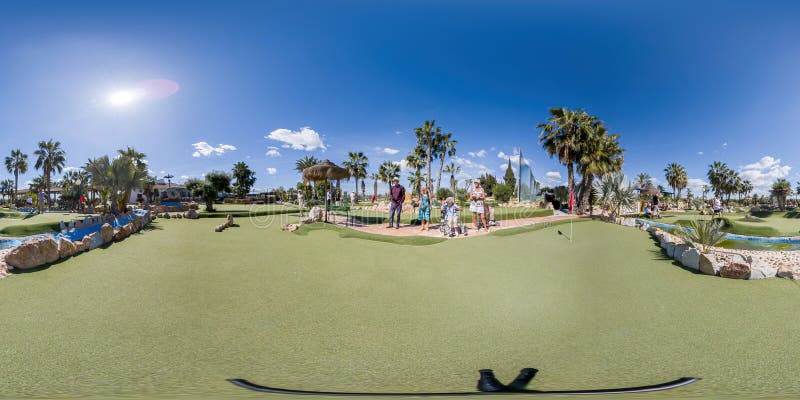 360 View of Mini Golf Course with Water Feature and Crowd Editorial ...