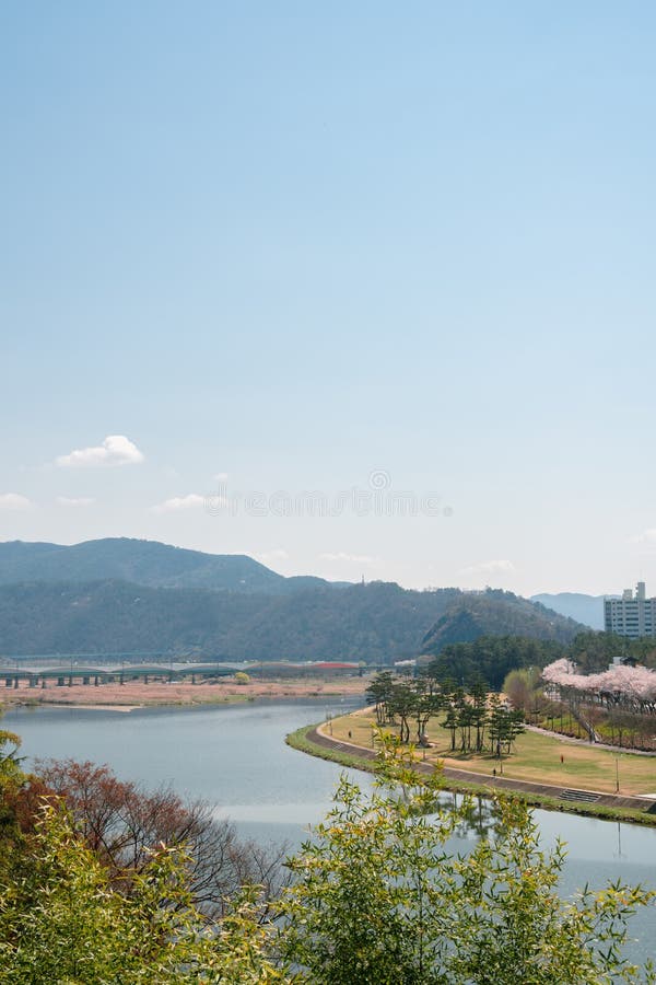 View of Miryang City from Moonlight Ssamji Park Observatory at Spring ...