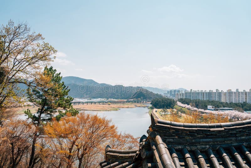 View of Miryang City from Moonlight Ssamji Park Observatory at Spring ...