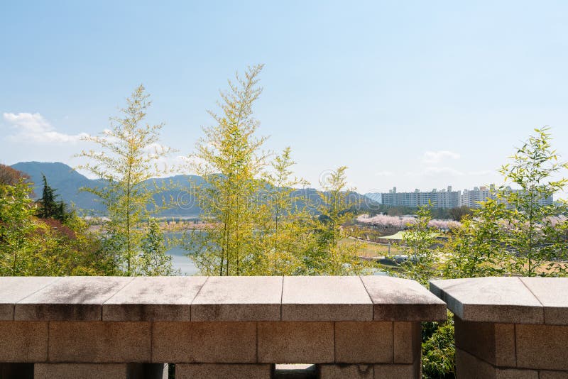 View of Miryang River Park from Yeongnamnu at Spring in Miryang, Korea ...