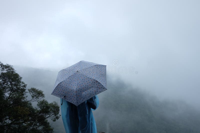 View of Misty Fog Mountains in Rainy Day. Stock Image - Image of ...