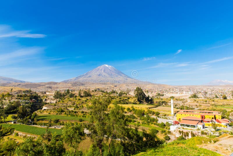 View of Misty Volcano in Arequipa, Peru, South America Stock Photo ...