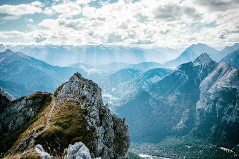 View from Mittelwalder Via Ferrata into Alp Valley Stock Photo - Image ...