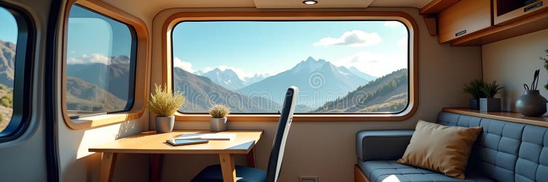 A Mobile Office in a Camper Van, with a Scenic Mountain View through ...