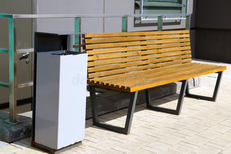 View of a Modern Bench and Urn Stock Photo - Image of home ...