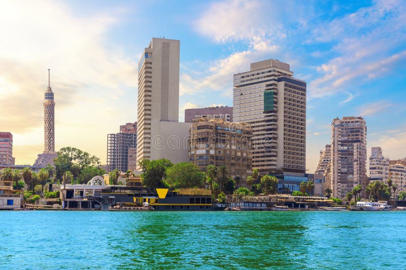 Modern Buildings of Cairo on the Bank of the Nile River, Egypt Stock ...