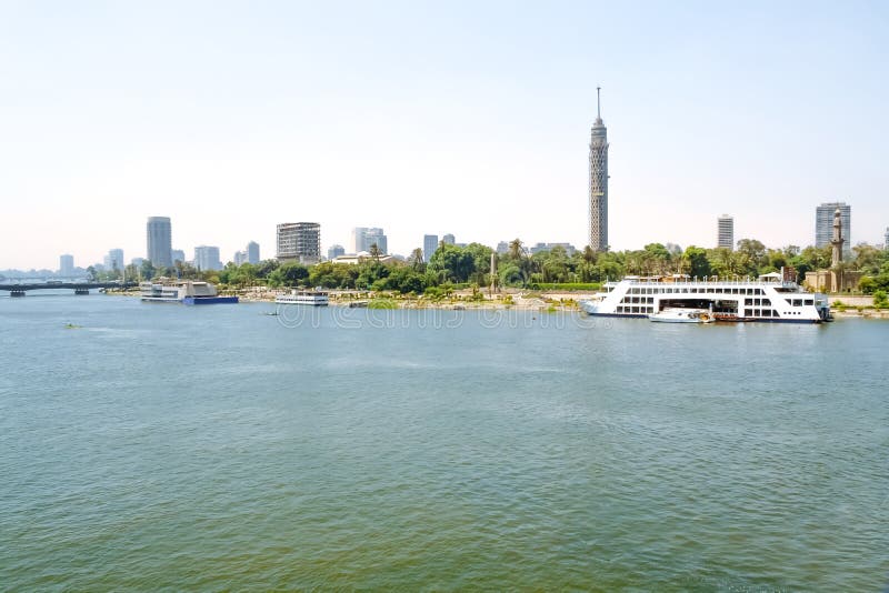 View on Modern Cairo from the Nile Stock Image - Image of clouds ...