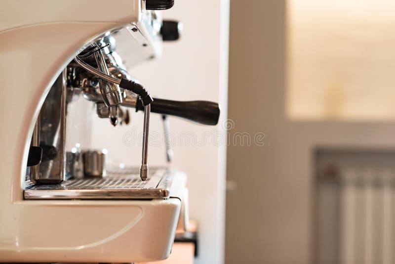 View of Modern Coffee Machine with Portafilter in Cafe Stock Photo ...