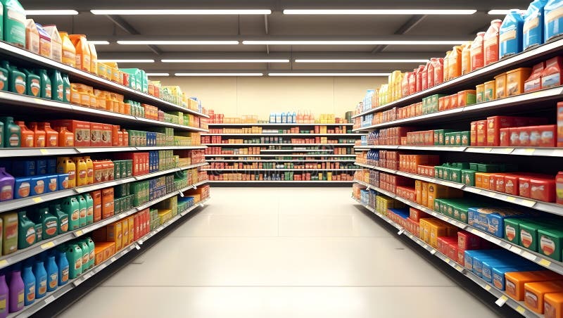 A Modern Grocery Store Aisle with Vibrant Product Packaging Stock ...