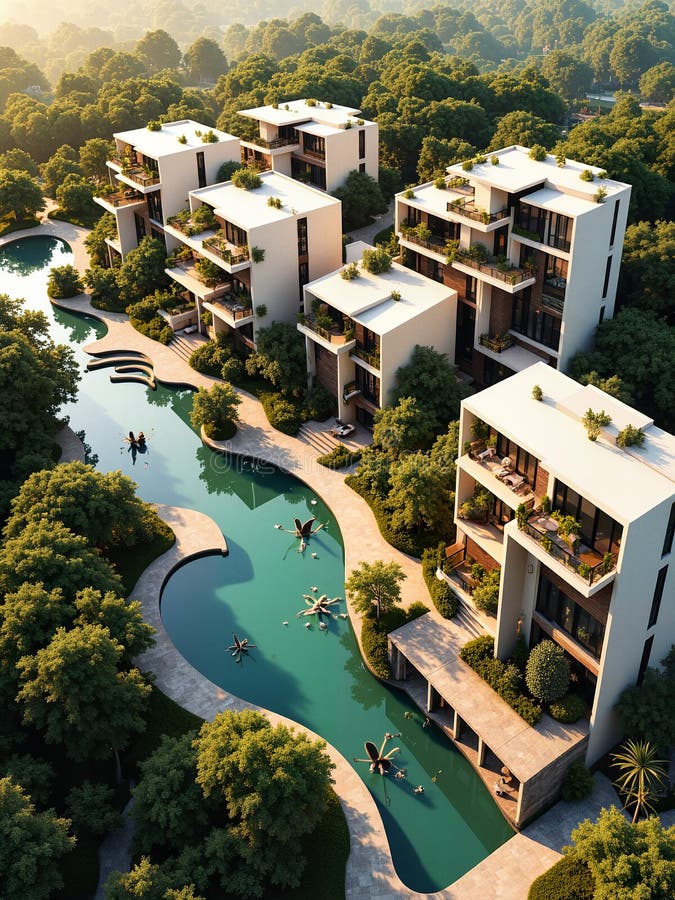 Modern Housing Complex with a Beautiful Environment Stock Illustration ...