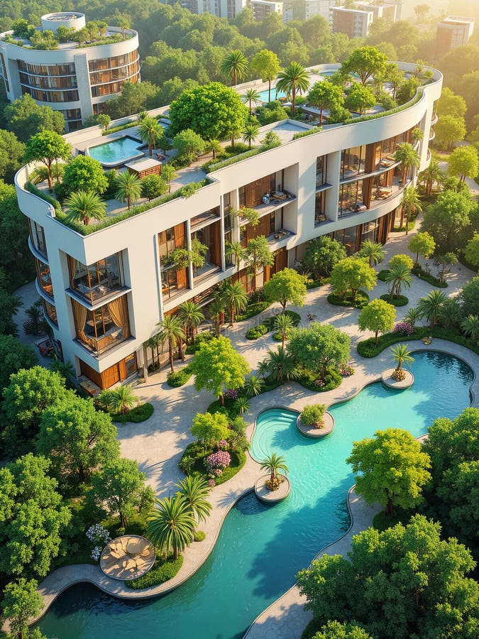 Modern Housing Complex with a Beautiful Environment Stock Illustration ...