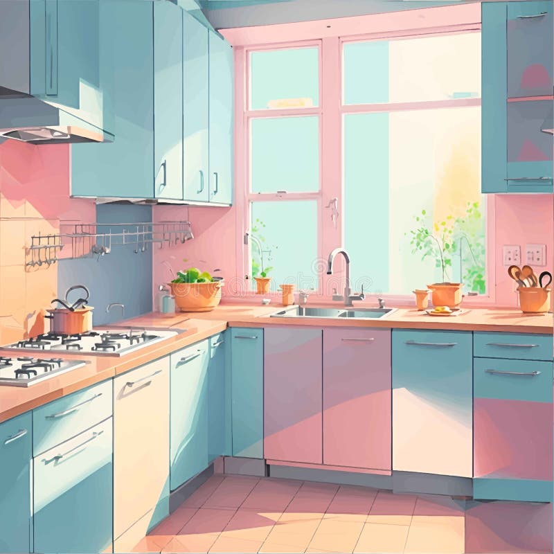 A View of a Modern Kitchen Area in the Morning, Illuminated with ...