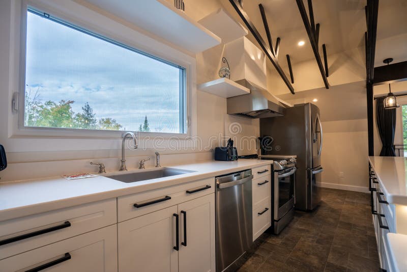 View of a Modern Kitchen in a Contemporary Home Stock Image - Image of ...