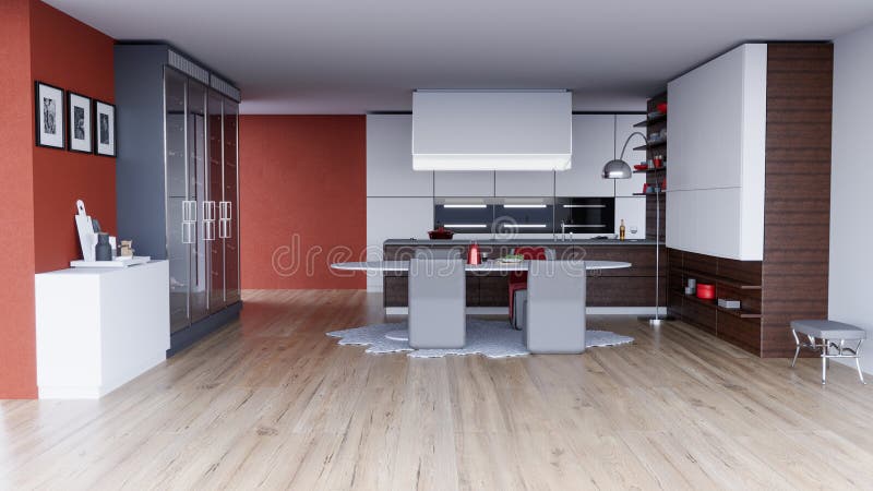 View of a Modern Kitchen Interior Furniture. Interior Architecture ...
