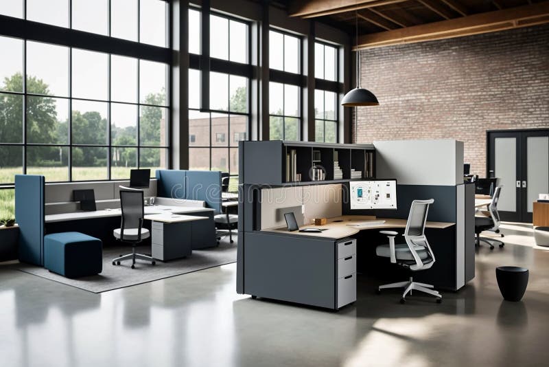 View of a Modern Office Open Concept Stock Illustration - Illustration ...