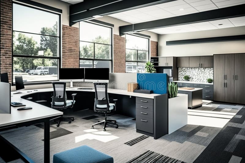View of a Modern Office Open Concept Stock Illustration - Illustration ...