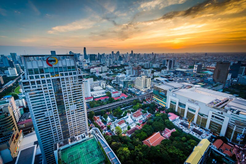 View of the Modern Siam District at Sunset, in Bangkok, Thailand ...