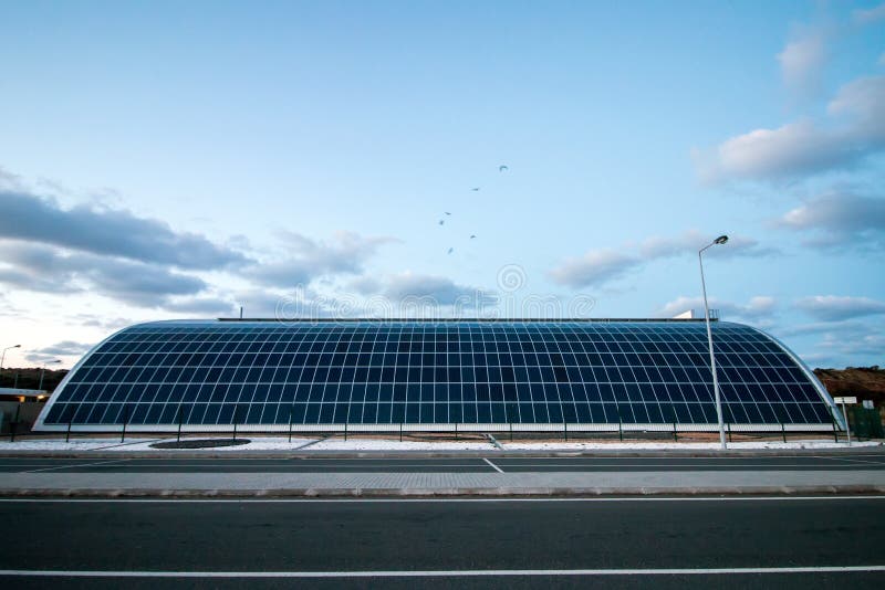 Solar PV on Warehouse Roof with Facilities Stock Image - Image of cable ...