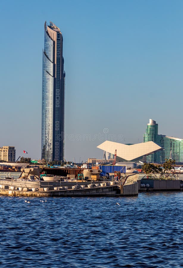 View of Mohammed Bin Rashid Library and Dubai Skyline from Dubai Creek ...