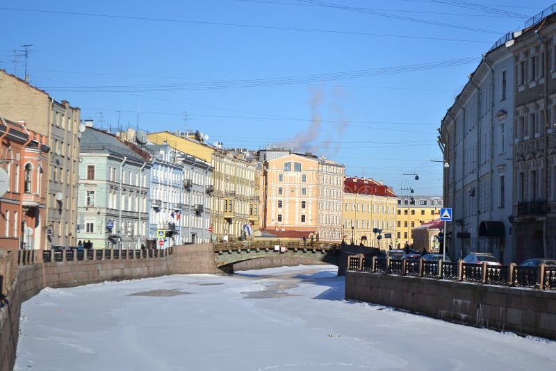 View of Moika River at Winter Stock Photo - Image of traveling ...