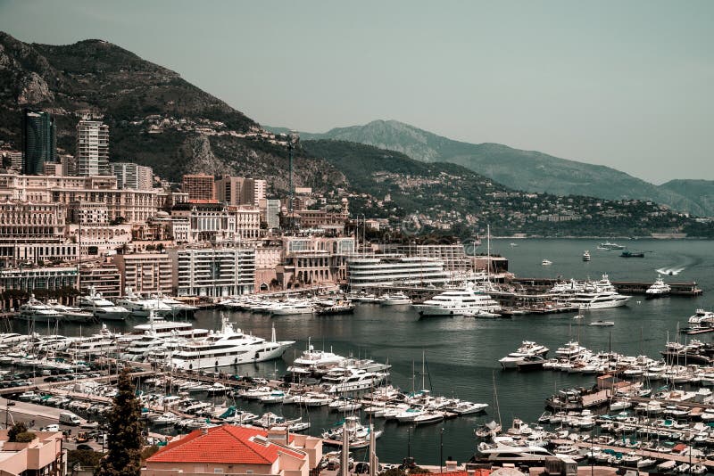 View of Monaco Harbour with Big Ships. Stock Image - Image of monte ...